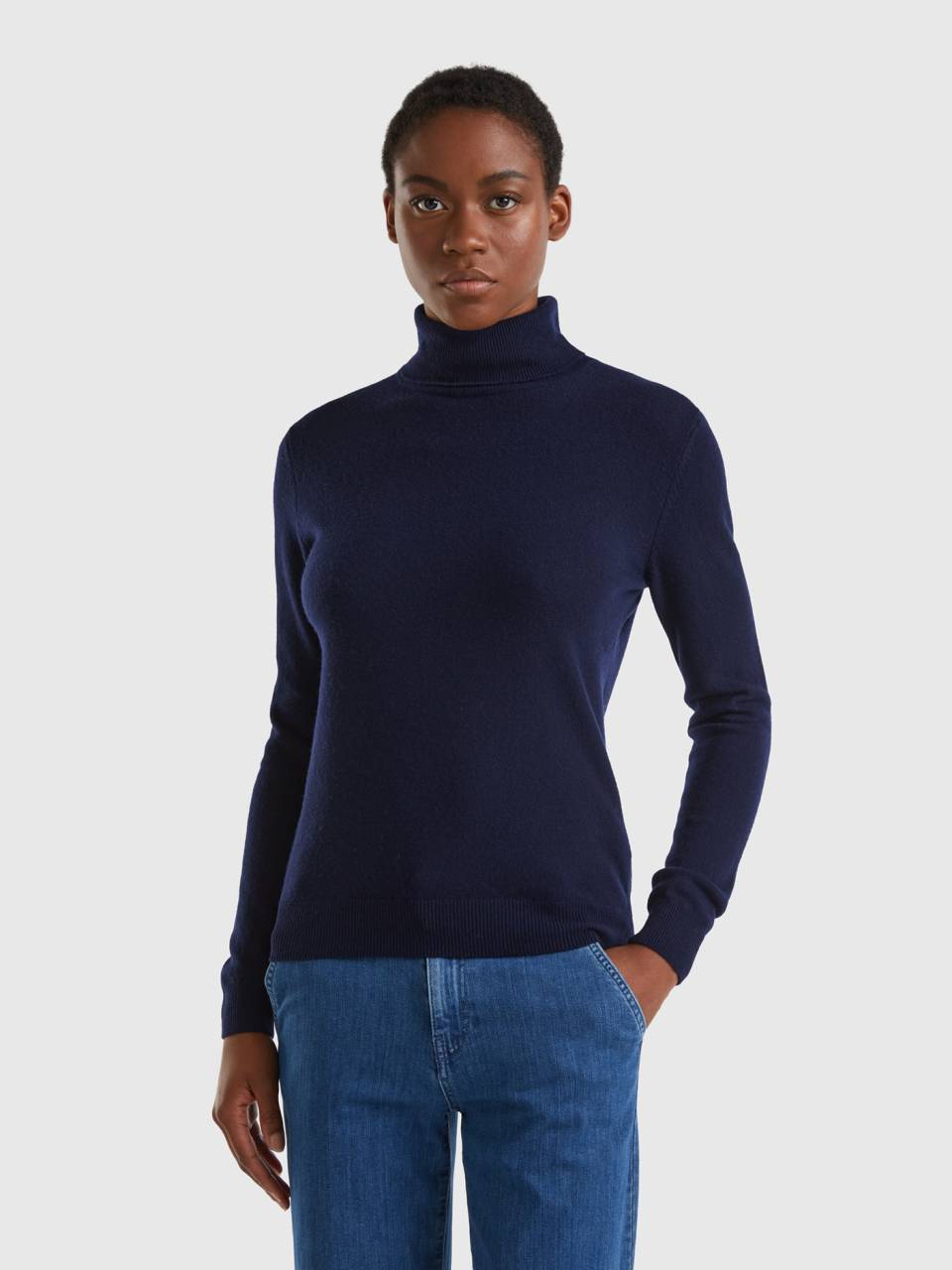 Dark Blue Turtleneck Sweater In Pure Merino Wool - Dark Blue | Benetton